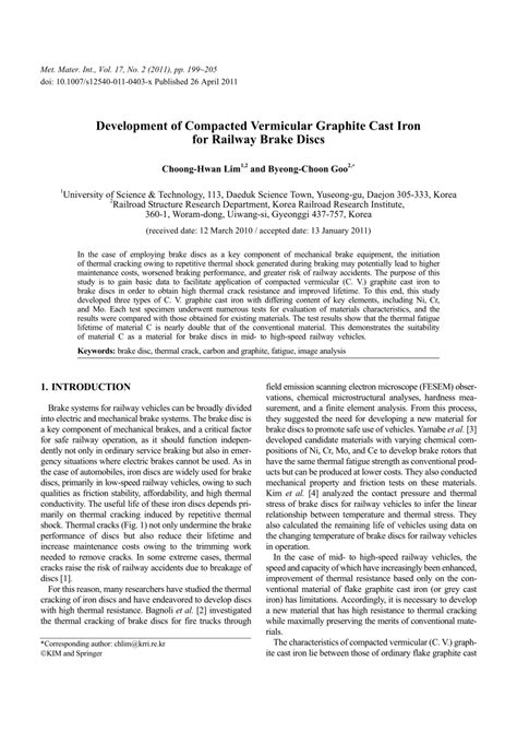 Pdf Development Of Compacted Vermicular Graphite Cast Iron For Railway Brake Discs