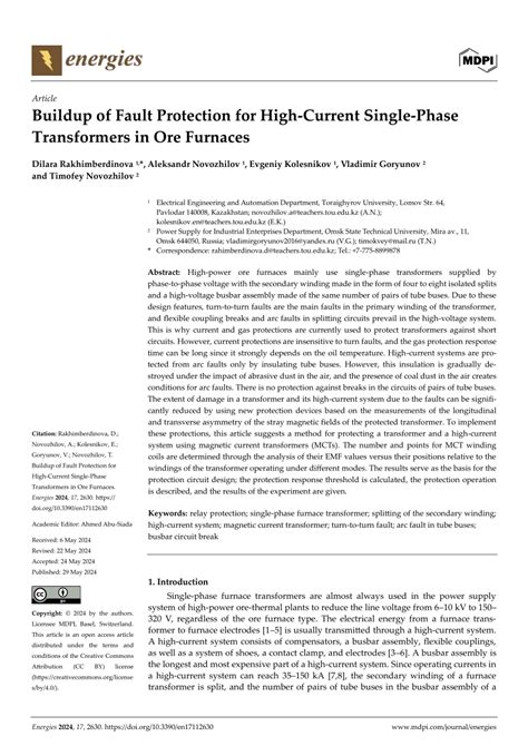 Pdf Buildup Of Fault Protection For High Current Single Phase Transformers In Ore Furnaces