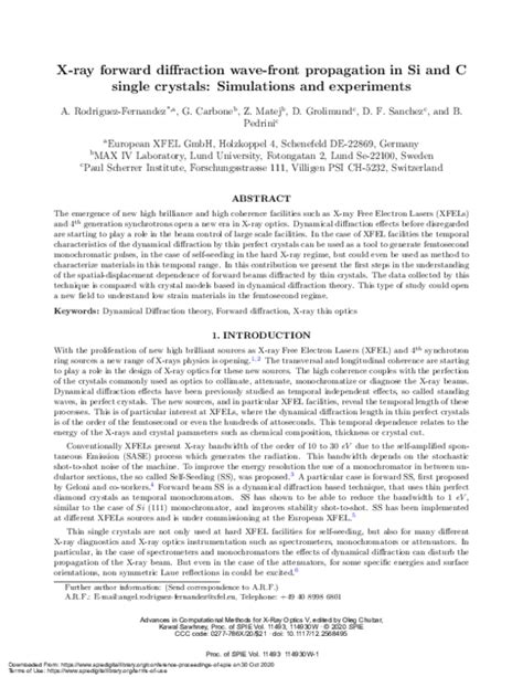 Pdf X Ray Forward Diffraction Wave Front Propagation In Si And C Single Crystals Simulations
