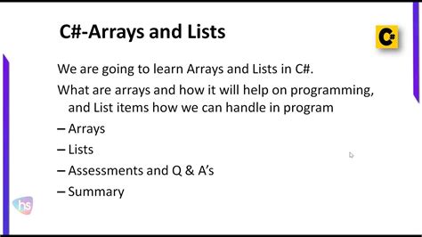 7a Introduction Csharp Arrays And Lists Youtube