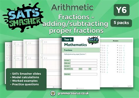 Y6 Sats Smasher Maths Arithmetic Fractions Adding Subtracting Proper Fractions Grammarsaurus