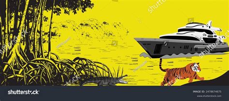 Sundarbans Mangrove Forest India Bangladesh Tourism Stock Vector