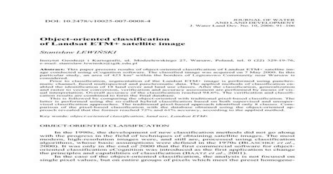Object Oriented Classification Of Landsat Etm Satellite Image Pdf