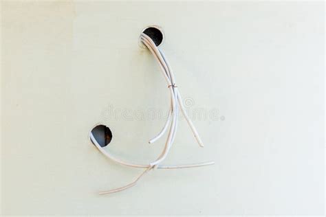 Apartment Repair Wire Stick Hole Socket Drywall Wall Wiring Electrical Circuit Stock Image