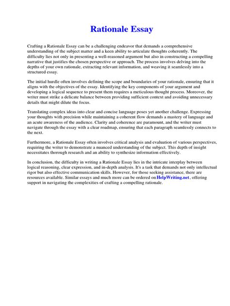 Rationale Essay Pdf