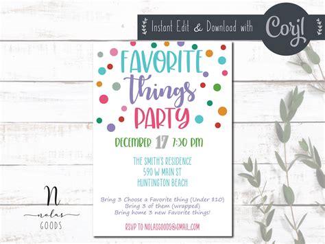 Favorite Things Party Invitation Favorite Things Birthday Party