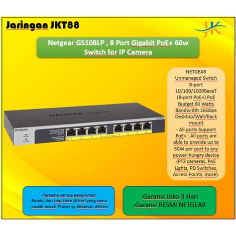 Jual Netgear Gs Lp Port Gigabit Poe W Switch For Ip Camera Jakarta Pusat Jaringan
