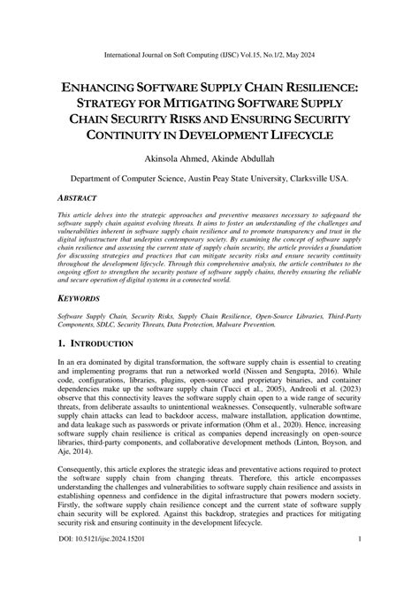 Pdf Enhancing Software Supply Chain Resilience Strategy For Mitigating Software Supply Chain