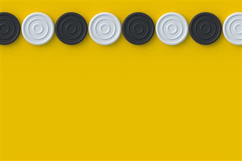 노란색 배경에 체커 게임의 행입니다 보드 게임 취미와 여가 아이 장난감 평면도 공간을 복사합니다 3d 렌더링 3차원 형태에 대한 스톡 사진 및 기타 이미지 Istock