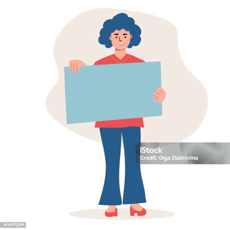 빈 플래카드를 들고 있는 여성 활동가 인권과 사회적 평등에 항의한다 광고 템플릿 또는 광고 평화로운 시위에 참여 벡터 플랫