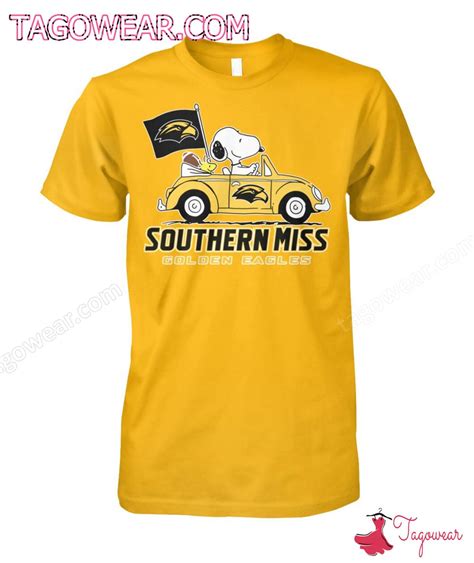 Snoopy And Woodstock Driving Car Southern Miss Golden Eagles Shirt