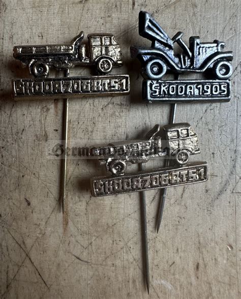 Aa973 3x Skoda Trucks And Cars Czech Czechoslovakia Cssr Pin Germandotmilitaria