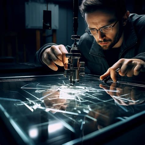 Premium Photo Technicians Using Cutting Tools To Cut Glass