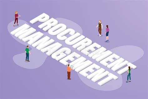 Procurement Management Big Text Word And People Around With Modern Isometric Style Stock