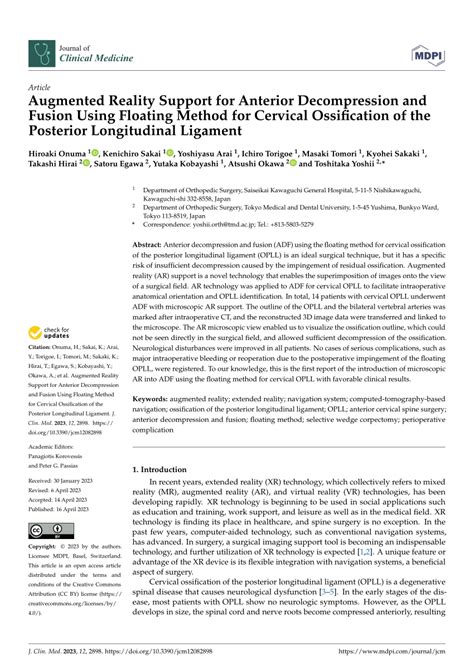 Pdf Augmented Reality Support For Anterior Decompression And Fusion Using Floating Method For
