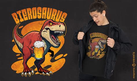 Beer Drinking Dinosaur T Shirt Design Psd Editable Template
