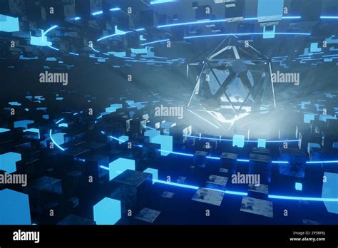 Futuristic Data Stream 3d Illustration Ai Or Data Transfer Technology Cyberpunk Big Data And