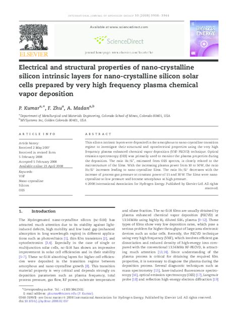 Pdf Electrical And Structural Properties Of Nano Crystalline Silicon Intrinsic Layers For Nano