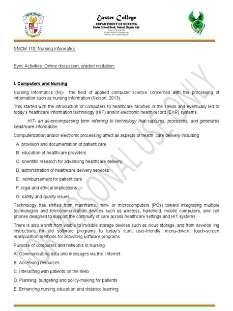 Nursing Informatics Computers And Nursing Handout Sc Pdf Health Informatics Nursing