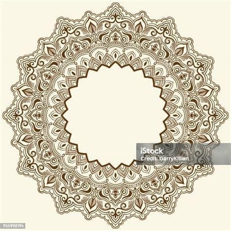 벡터 장식 라운드 레이스 다 마스크와 독특한 요소와 멘디 스타일입니다 동양 전통 장식 복잡 하 게 얽힌 모양의 라운드 컬러 꽃 장식입니다 0명에 대한 스톡 벡터 아트 및