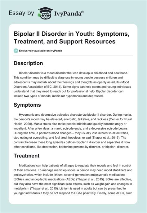 Bipolar Ii Disorder In Youth Symptoms Treatment And Support Resources 490 Words Essay Example