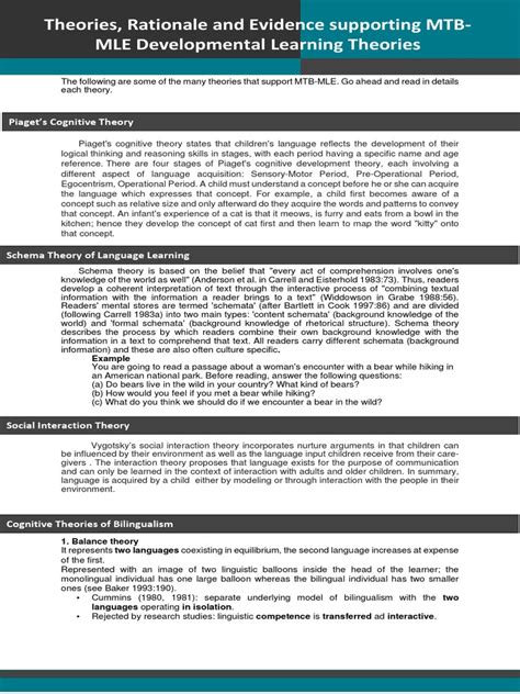 Theories J Rationale And Evidence Supporting Mtb Mle Developmental