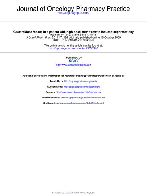 Pdf Glucarpidase Rescue In A Patient With High Dose Methotrexate Induced Nephrotoxicity