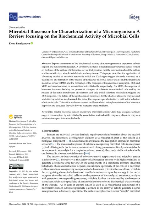 Pdf Microbial Biosensor For Characterization Of A Microorganism A