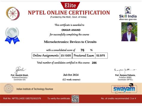 Onkar Anand On Linkedin Microelectronics Nptel Eliteplus Silvercertification Lifelonglearning