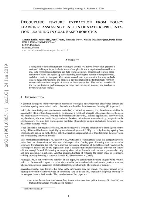 Pdf Decoupling Feature Extraction From Policy Learning Assessing Benefits Of State