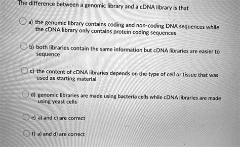 solved the difference between a genomic library and cdna library is