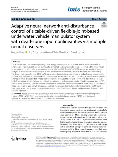 Pdf Adaptive Neural Network Anti Disturbance Control Of A Cable Driven Flexible Joint Based