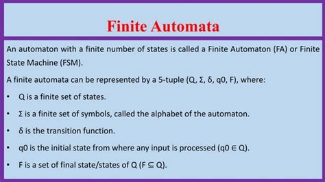 Finite Automata Deterministic And Non Deterministic Finite Automaton Dfa Ppt
