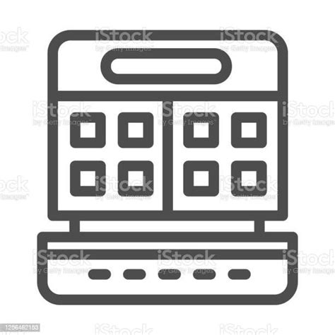 와플 메이커 라인 아이콘 주방 가전 컨셉 흰색 배경에 와플 아이언 사인 모바일 및 웹개요 스타일로 전자 와플 메이커 아이콘 오픈 벡터 그래픽 검은색에 대한 스톡 벡터 아트