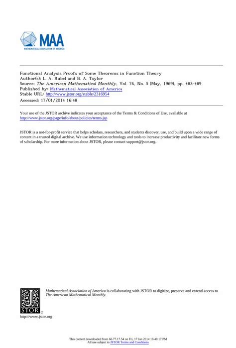 pdf functional analysis proofs of some theorems in function theory