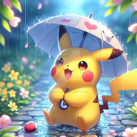 Pikachu Pokemon In The Rain Cute Colorful 40 By Saintgrandma On