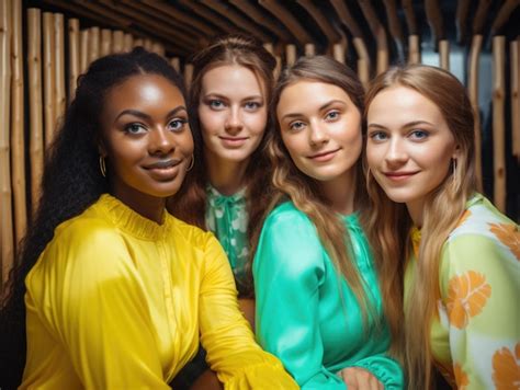 Premium Ai Image Group Of Cute Women With Clear Glowing Skin Woman Models Cute No Makeup