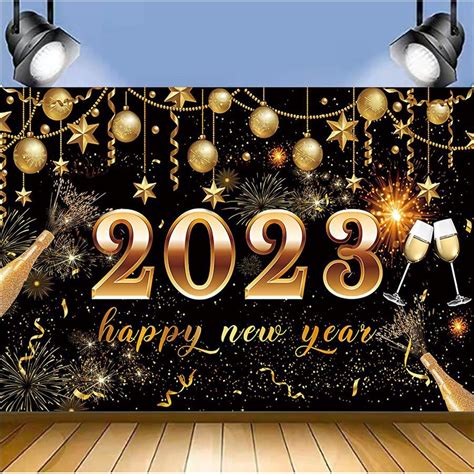 ภาพพื้นหลัง ลาย Happy New Year ขนาด 7x5 ฟุต สีดํา และสีทอง สําหรับถ่ายภาพ ปีใหม่ 2023 Shopee