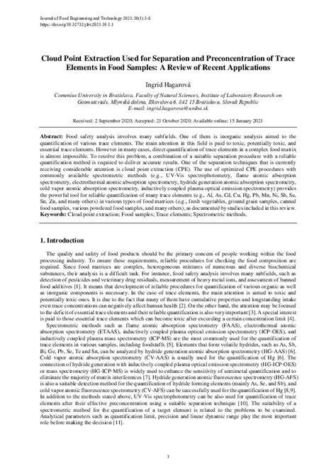 Pdf Cloud Point Extraction Used For Separation And Preconcentration Of Trace Elements In Food