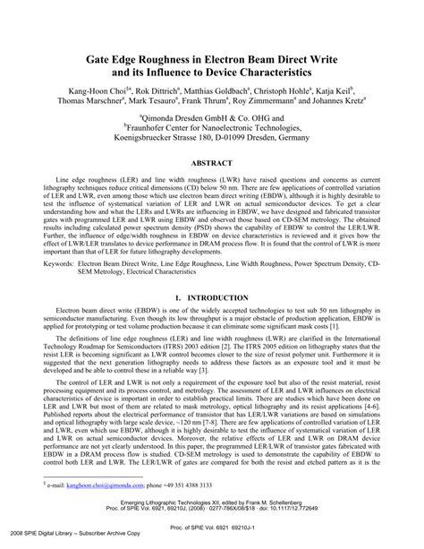 Pdf Gate Edge Roughness In Electron Beam Direct Write And Its Influence To Device