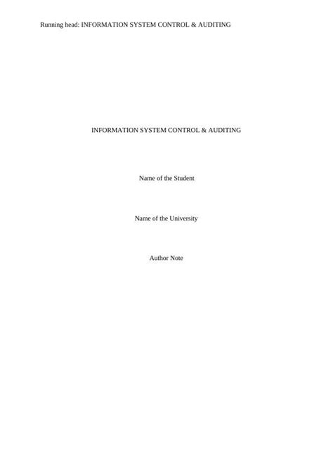 Cybersecurity Information System Control And Auditing