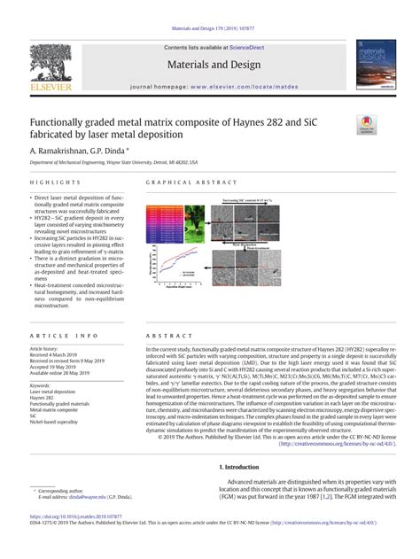 Pdf Functionally Graded Metal Matrix Composite Of Haynes 282 And Sic Fabricated By Laser Metal