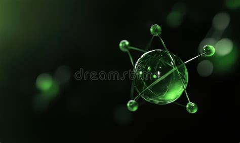 Green Atom Model With Electrons Orbiting Nucleus Abstract Representation Of Atomic Structure