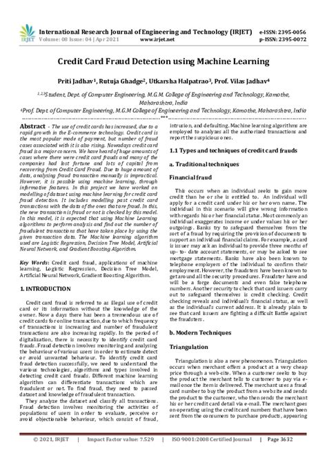 Pdf Credit Card Fraud Detection Using Machine Learning