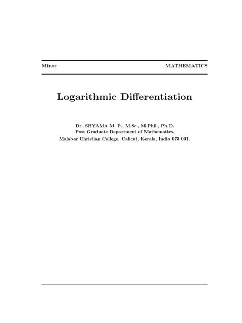 Logarithmic Differentiation Pdf Tangent Derivative