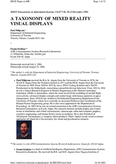 Pdf A Taxonomy Of Mixed Reality Visual Displays