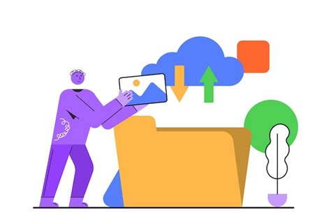 클라우드 컴퓨팅 유행 캐릭터 호스팅 플랫폼 서비스 데이터 저장 및 처리 벡터 그림 소셜 미디어 홍보 자료에 적합한 평면 개념