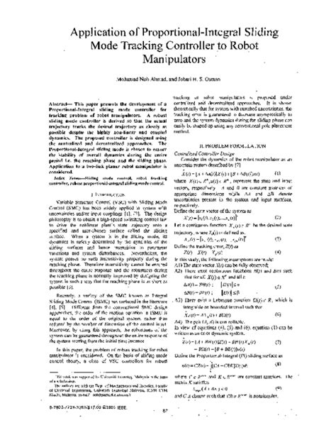 Pdf Application Of Proportional Integral Sliding Mode Tracking Controller To Robot Manipulators