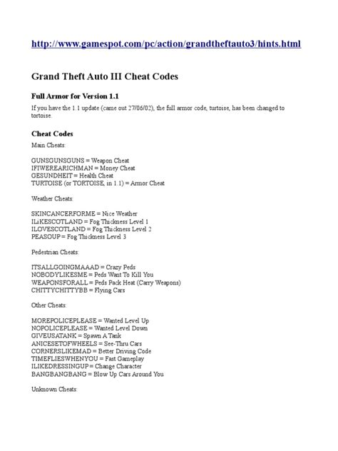 Grand Theft Auto Iii Cheat Codes Cheating In Video Games Transport