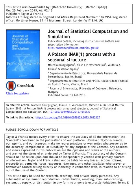 Pdf A Poisson Inar 1 Process With A Seasonal Structure